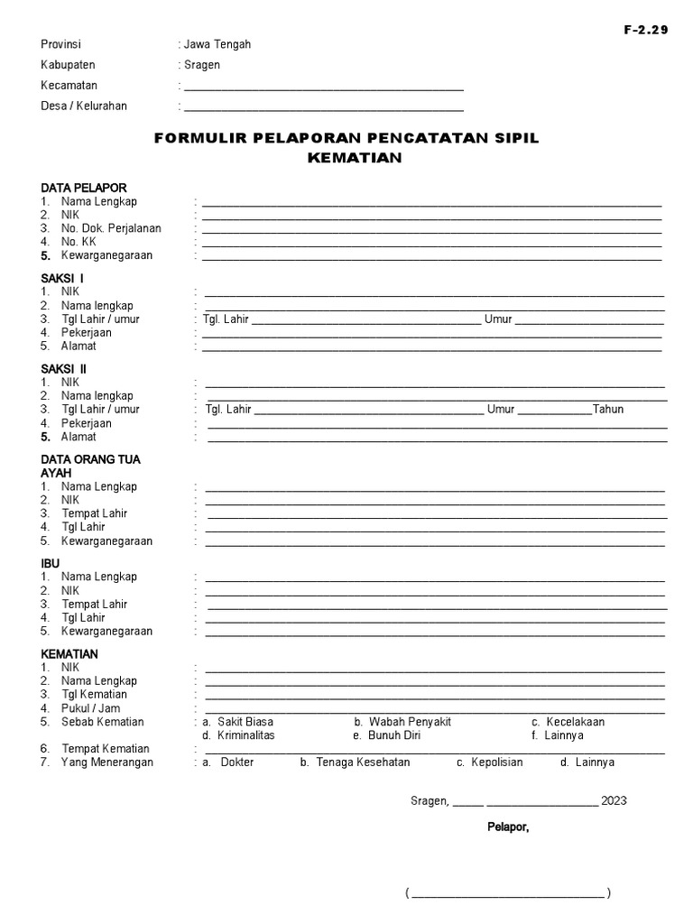 Contoh Formulir Akte Kematian | PDF