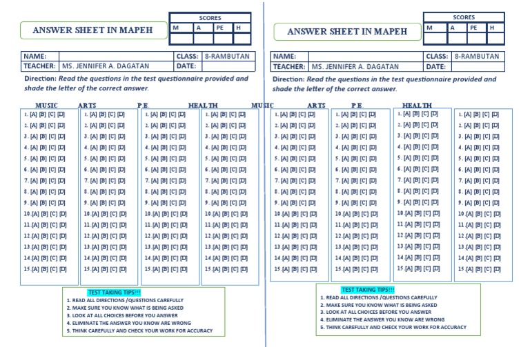 Mapeh Answer Sheets | PDF