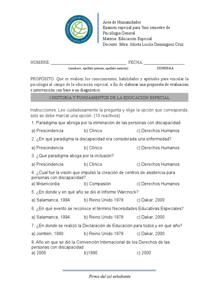 Examen Especial Educación Especial 100 Reactivos | PDF | Educación ...