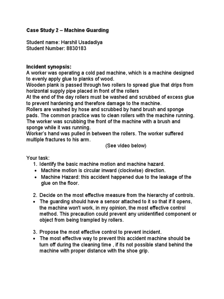 Case Study 2 Harshil - 8830183- Machine Guarding | PDF