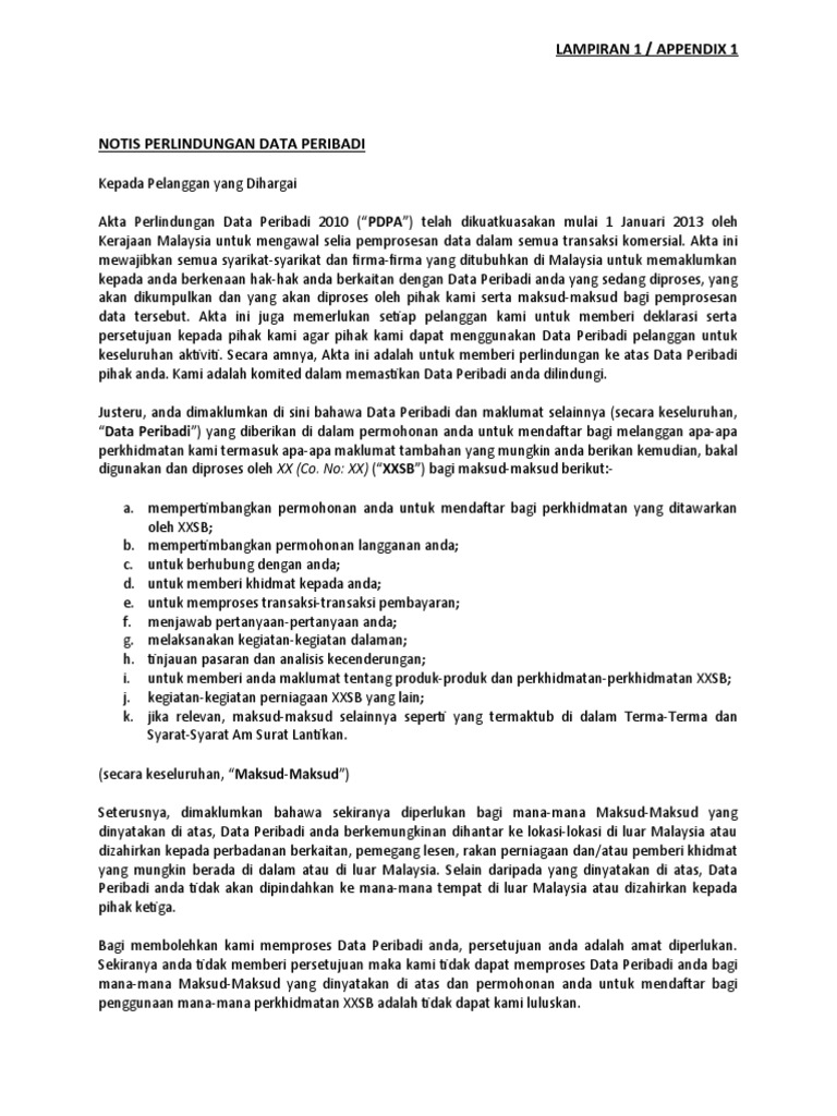 Notis Pelindungan Data Peribadi (Malaysia) | PDF
