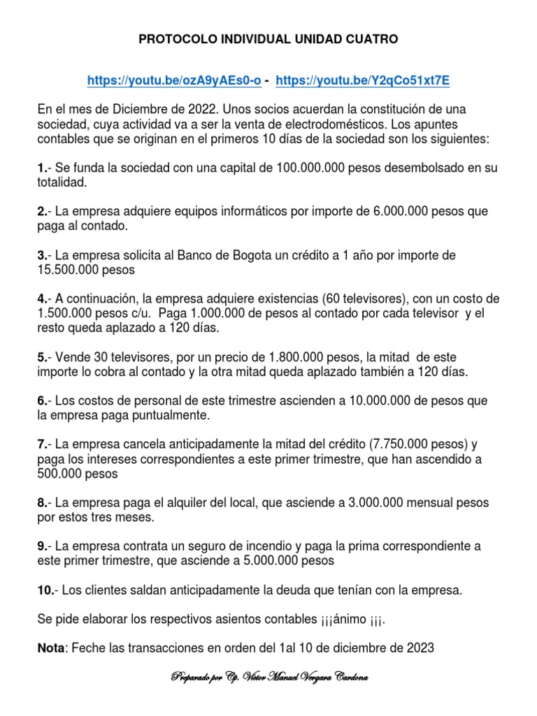 Protocolo Individual Unidad Cuatro | PDF