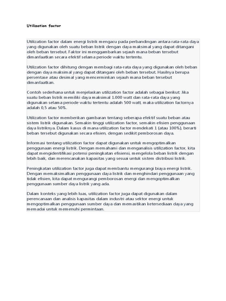 Utilization Factor Energi Listrik | PDF