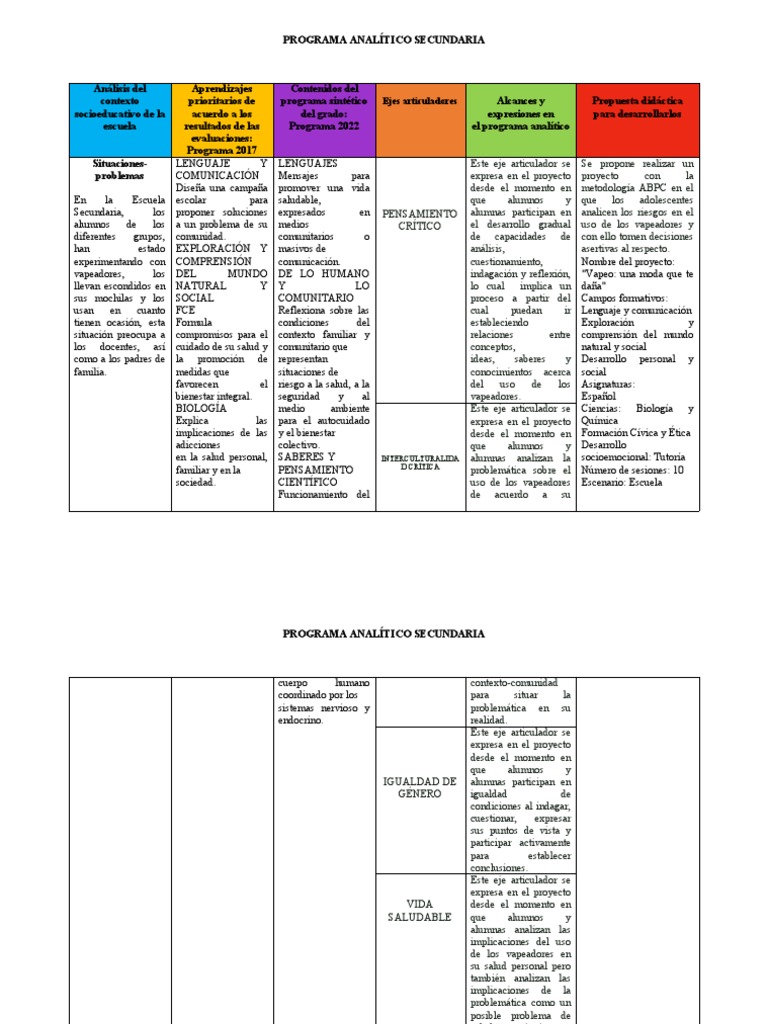 Ejemplo Programa Analitico Secundaria | PDF