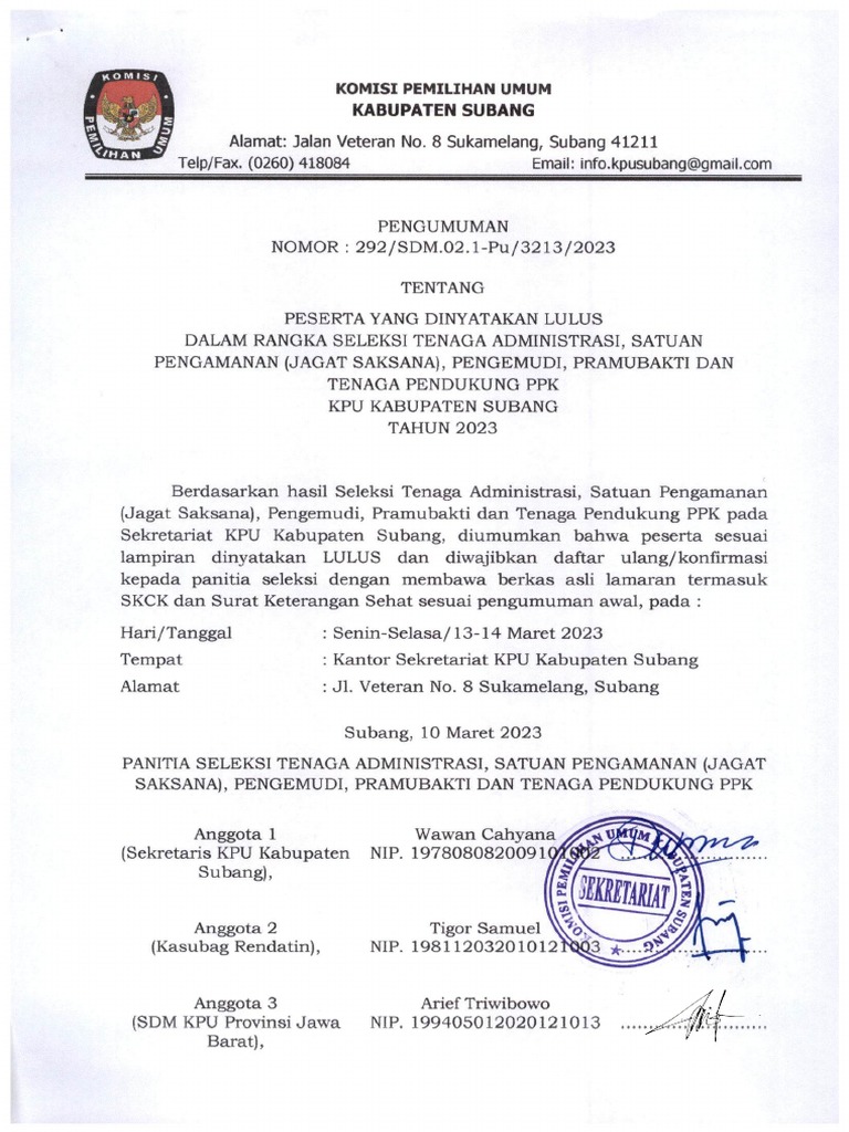 Pengumuman Hasil Wawancara TP PPK - TTD | PDF