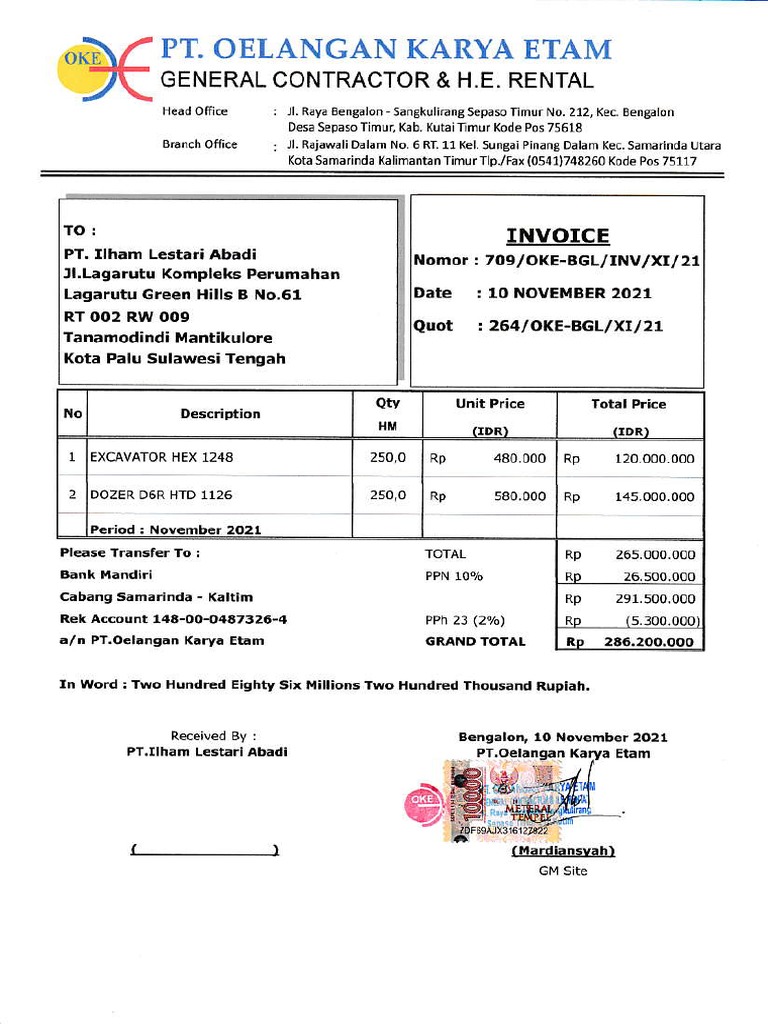 Invoice PT - Oke Untuk PT - Ilham Lestari Abadi | PDF