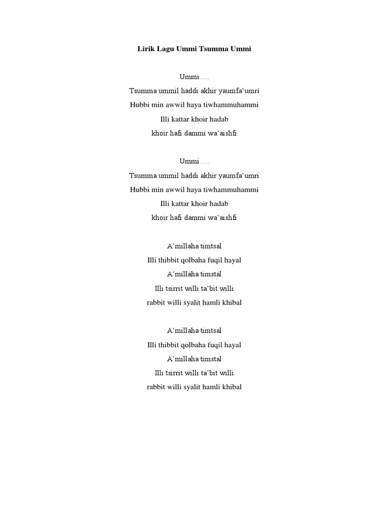 Lirik Lagu Ummi Tsumma Ummi | PDF | Seni | Puisi