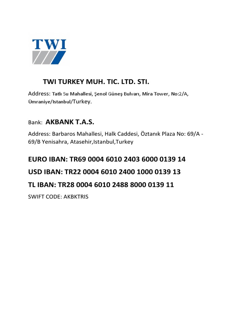 TWI Turkey Bank Details | PDF | Politics