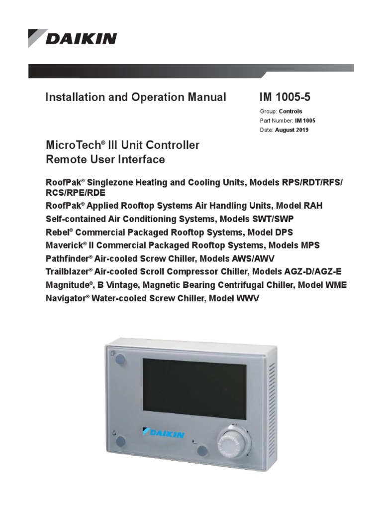 MicroTech III Remote User Interface Manual Daikin IM 1005-5 | PDF