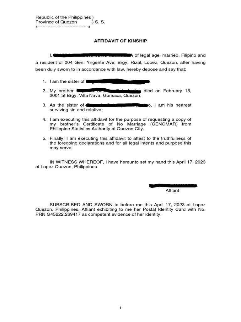Affidavit of KINSHIP | PDF | Law