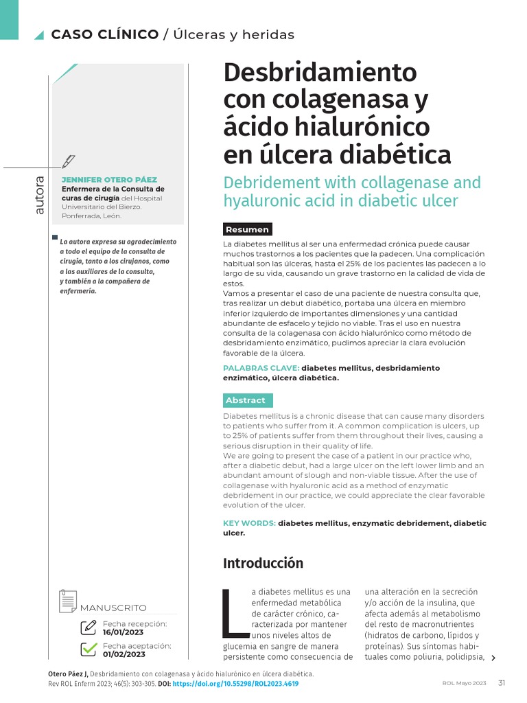 Desbridamiento Con Colagenasa y Acido Hialuronico en Ulcera Diabetica | PDF | Medicina CLINICA ...