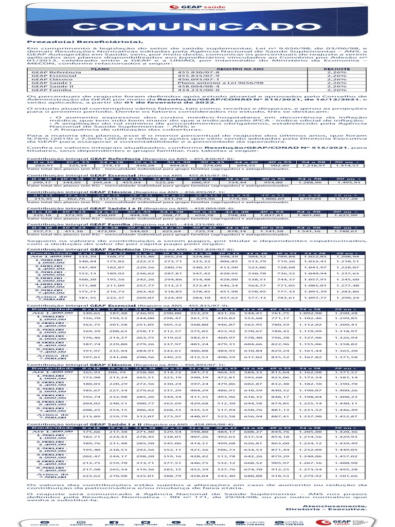 Tabela de Preço Geap | PDF