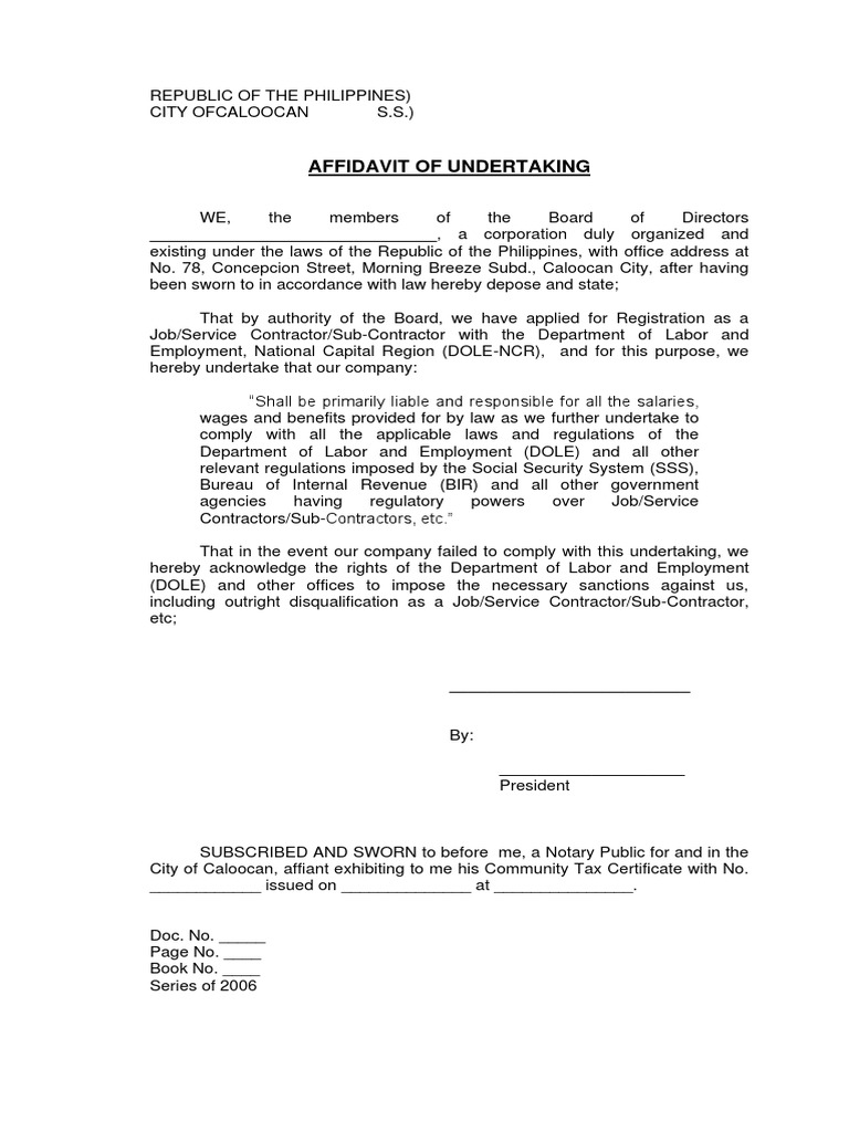 Affidavit of Undertaking | PDF | Finance & Money Management