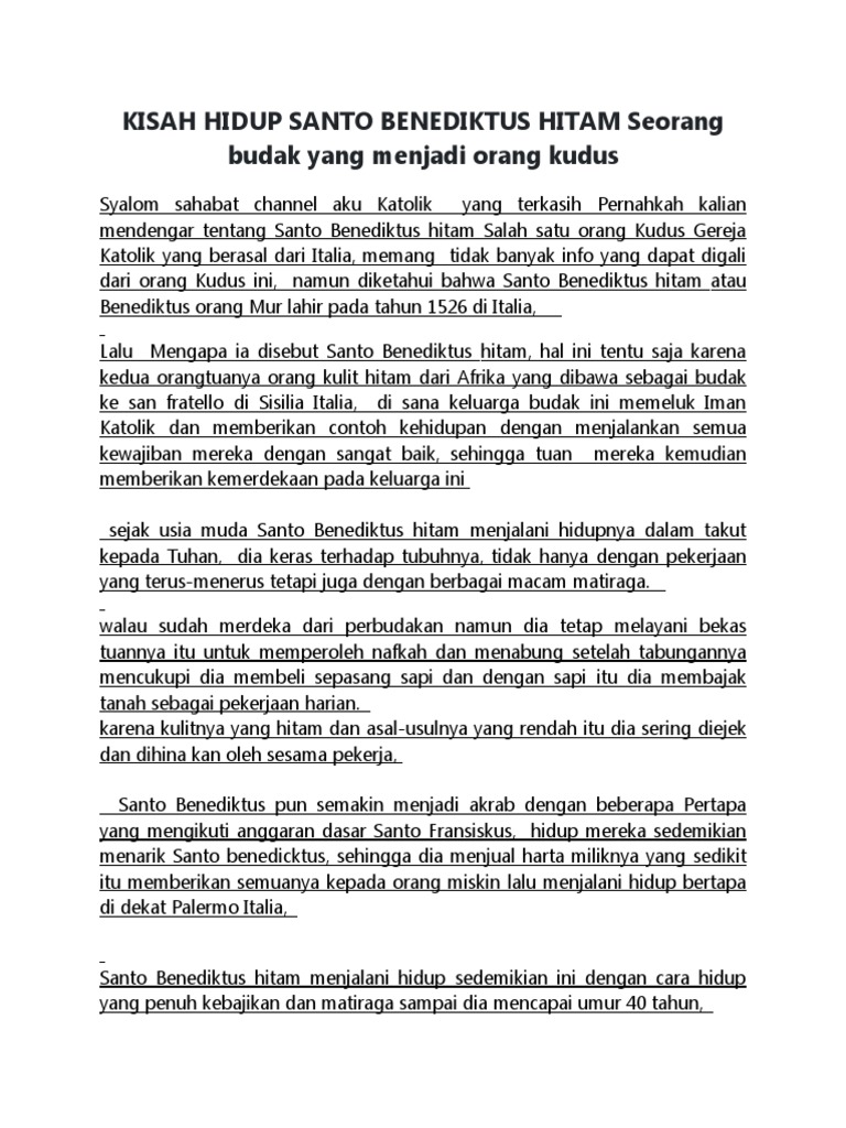 KISAH HIDUP SANTO BENEDIKTUS HITAM Seorang Budak Yang Menjadi Orang ...