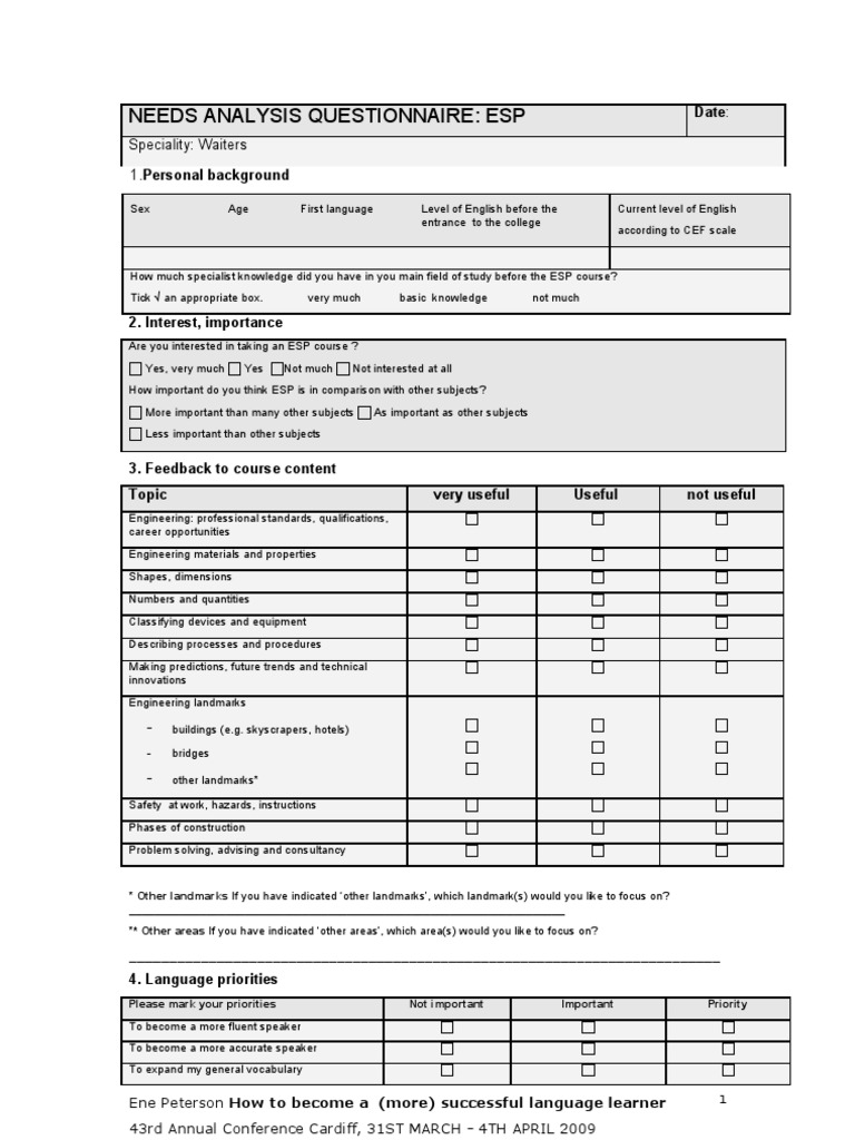 Need Analysis | PDF | English Language | Engineering