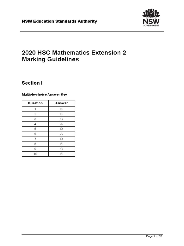 2020 HSC Mathematics Ext 2 MG | PDF | Integral | Equations