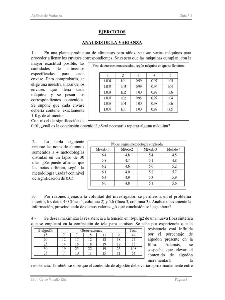 3.1 Ejercicios Analisis de La Varianza | PDF