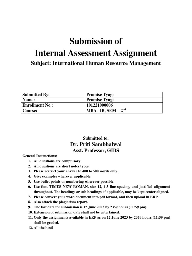 IHRM Assignment | PDF