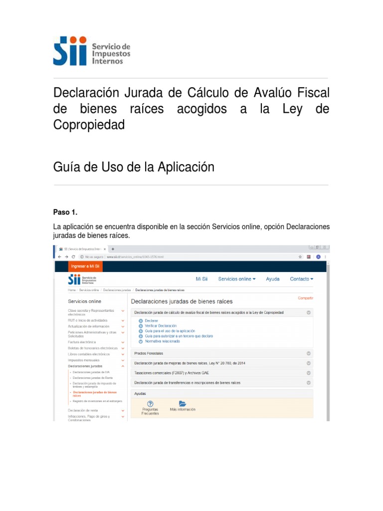 Instructivo Declaración Jurada de Avalúo Fiscal SII | PDF | Condominio ...