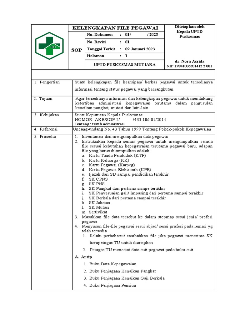 Sop Kelengkapan File Pegawai | PDF