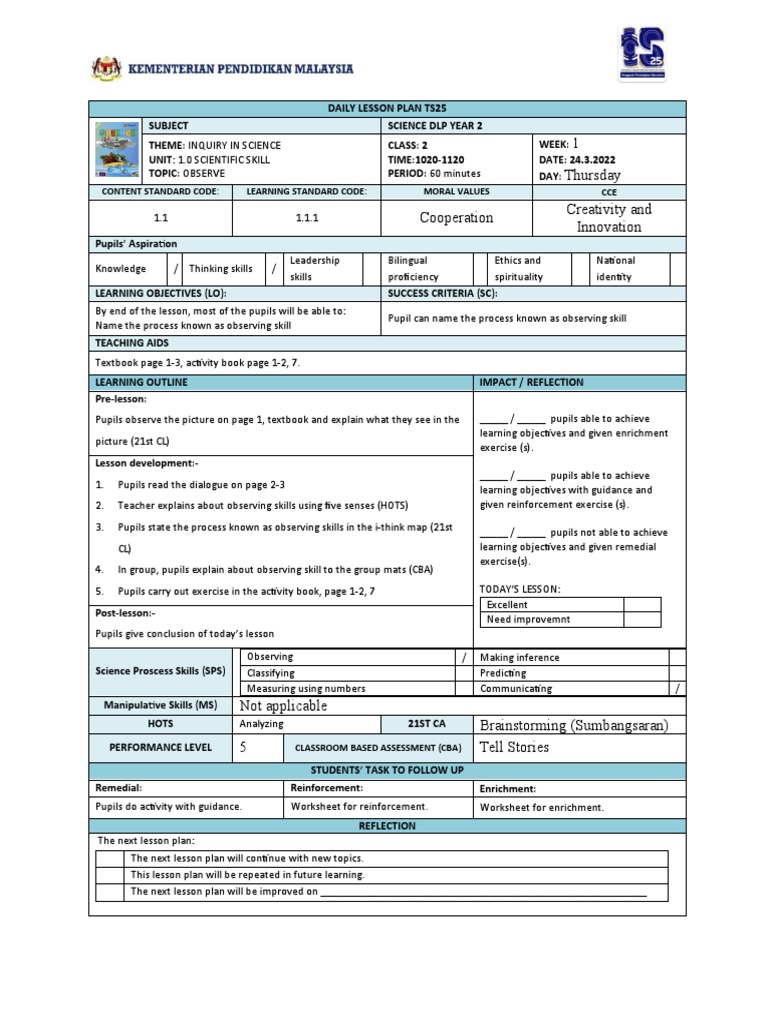 SC DLP Y2 TS25 (Unit 1) | PDF | Lesson Plan | Teachers