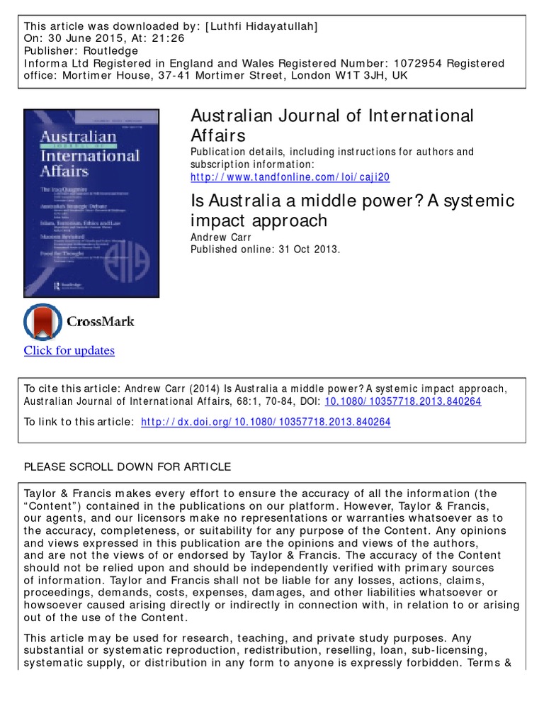 Is Australia a Middle Power - a systemic impact approach | PDF | Quantitative Research | Australia