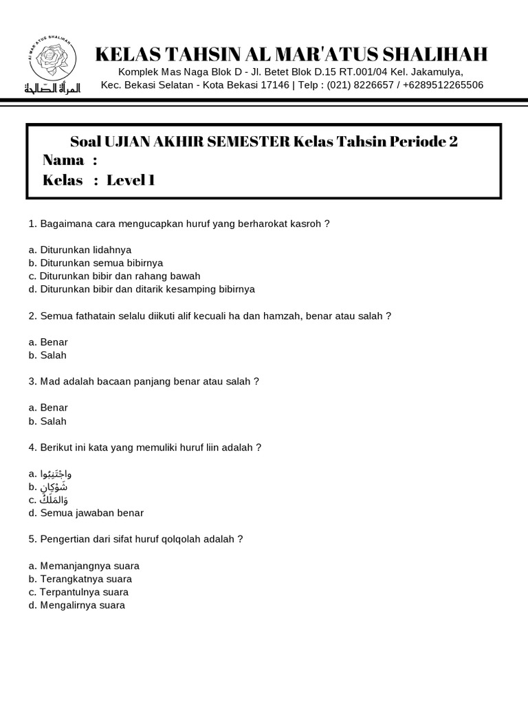 Soal Ujian Jilid 1 Pdf