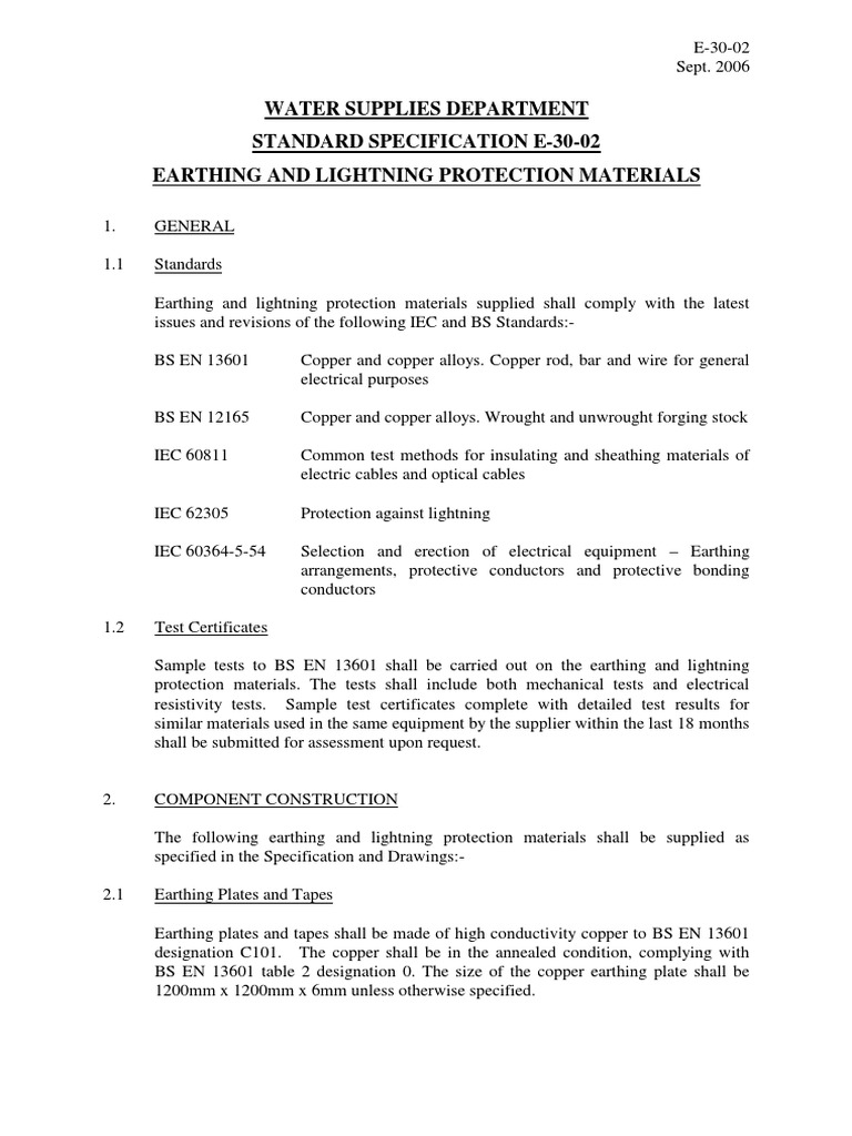 E-30-02 Earthing and Lightning | PDF | Electrical Wiring | Materials