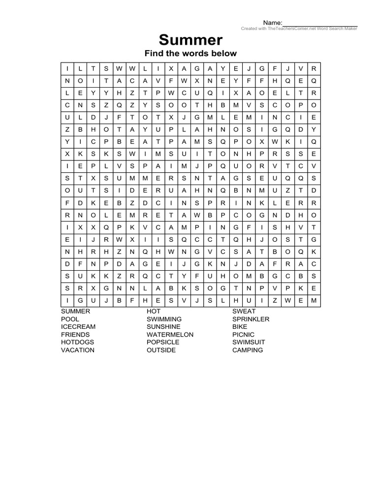Wordsearch Summer | PDF