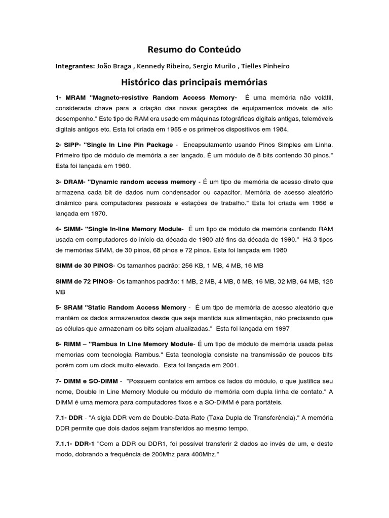 Sistemas Microprocessados - MRAM - João , Kennedy , Sergio e Tielles | PDF | Memória de acesso ...