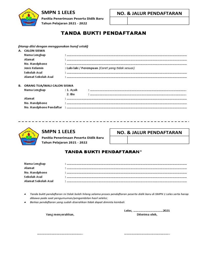 Tanda Bukti Pendaftaran PPDB 2021 | PDF