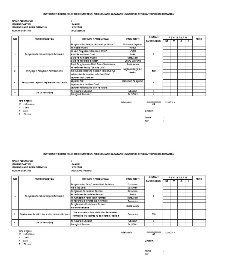 Instrumen Forto Folio Uji Kompetensi | PDF