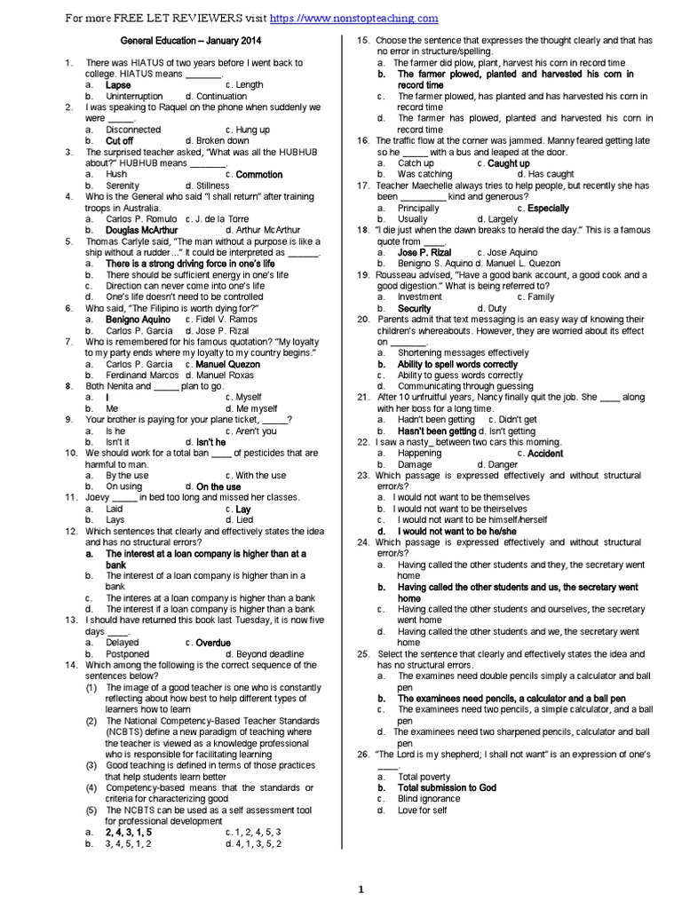 LET REVIEWER 900 Items With Answer Key General Education | PDF | Evaporation | Water