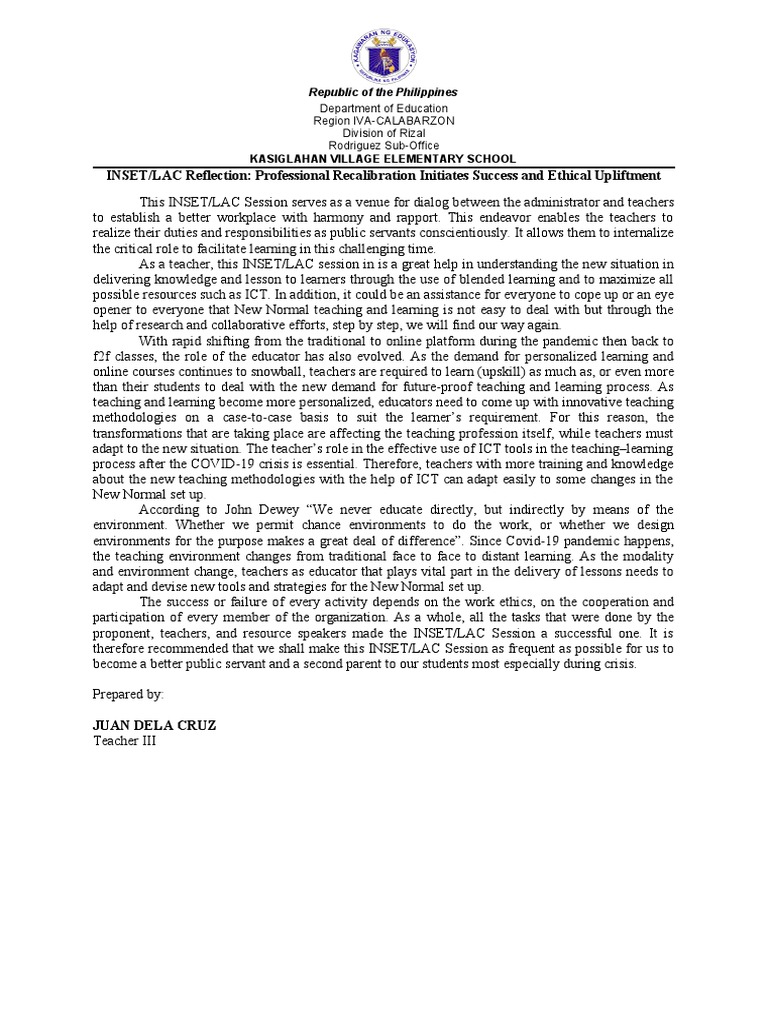 INSET - LAC - Reflection Notes | PDF