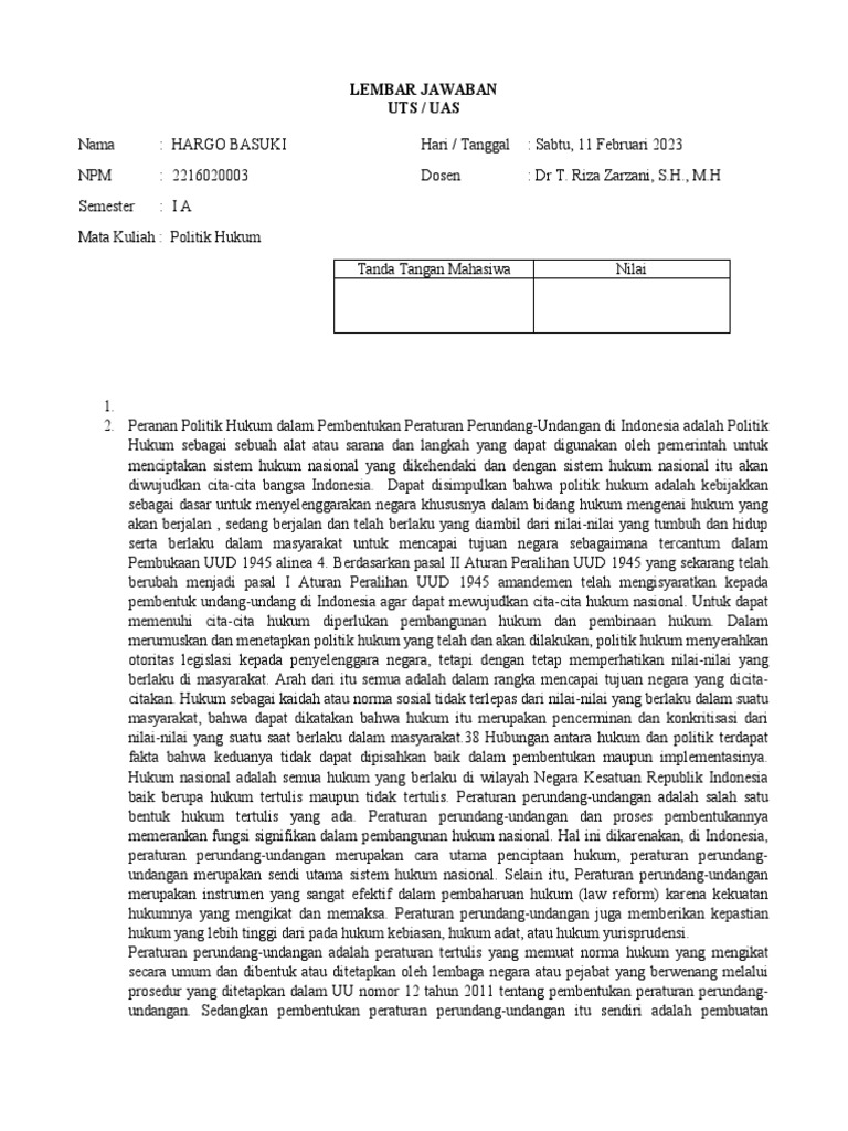 Peranan Politik Hukum di Indonesia | PDF