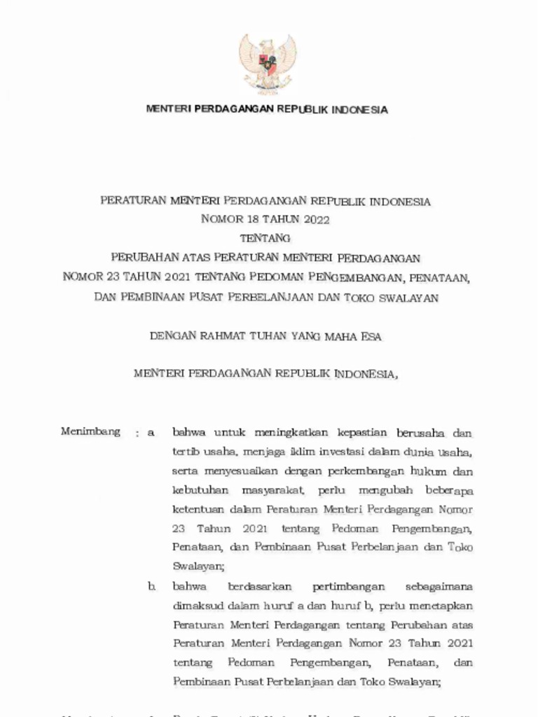 Permendag 18 Tahun 2022 | PDF