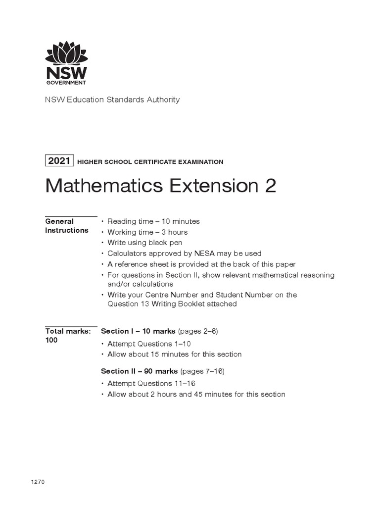 2021 HSC Mathematics Extension 2 | PDF