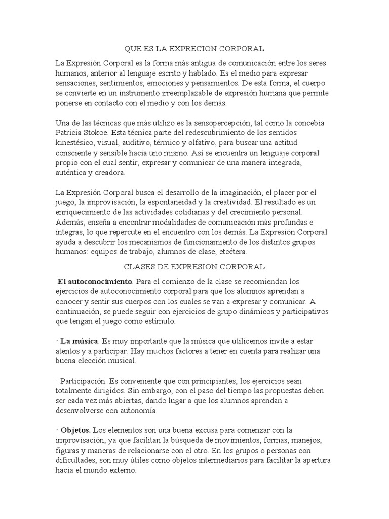 Que Es La Exprecion Corporal | PDF | Bailes | Lenguaje corporal