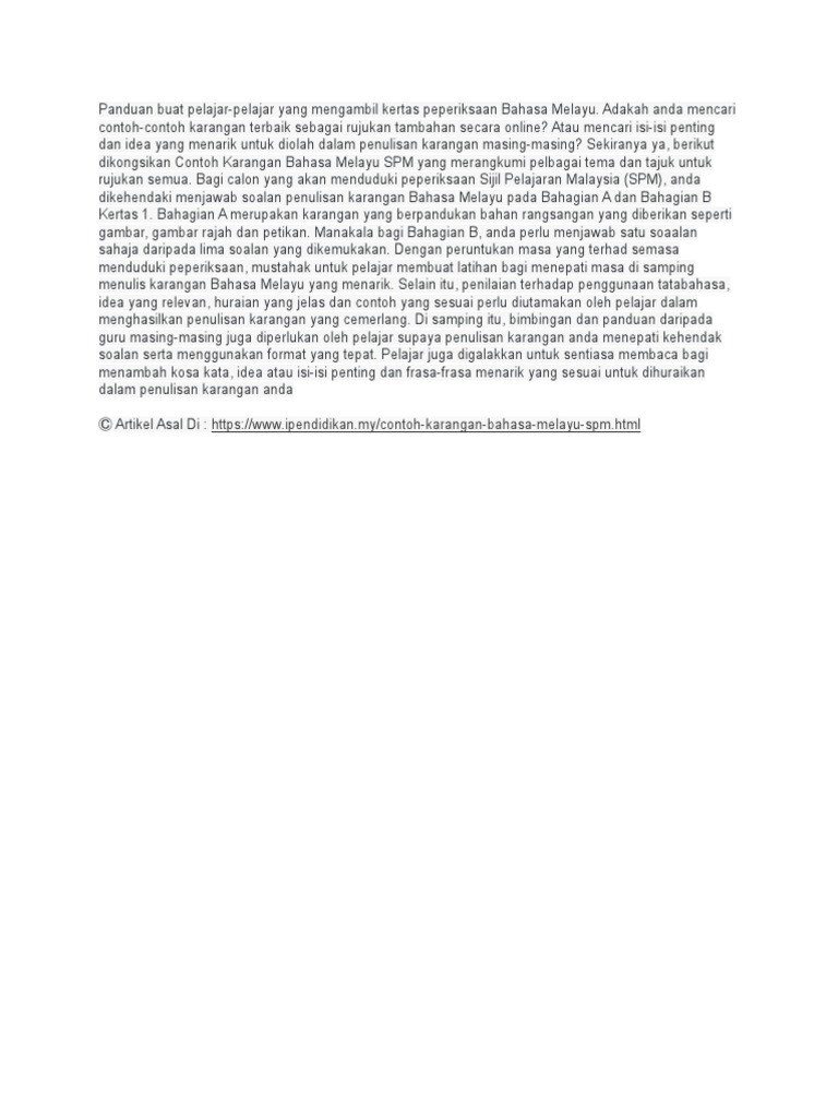 Contoh-Contoh Karangan SPM Bahasa Melayu Terbaik | PDF