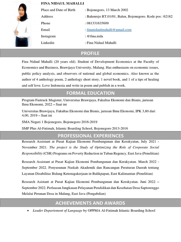 CV Fina Nidaul Mahalli - 24 Sept | PDF