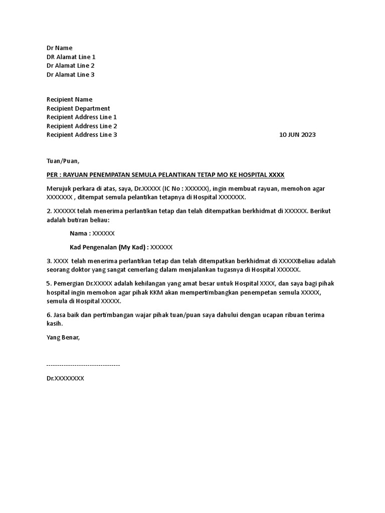 Surat Rayuan Ke KKM | PDF