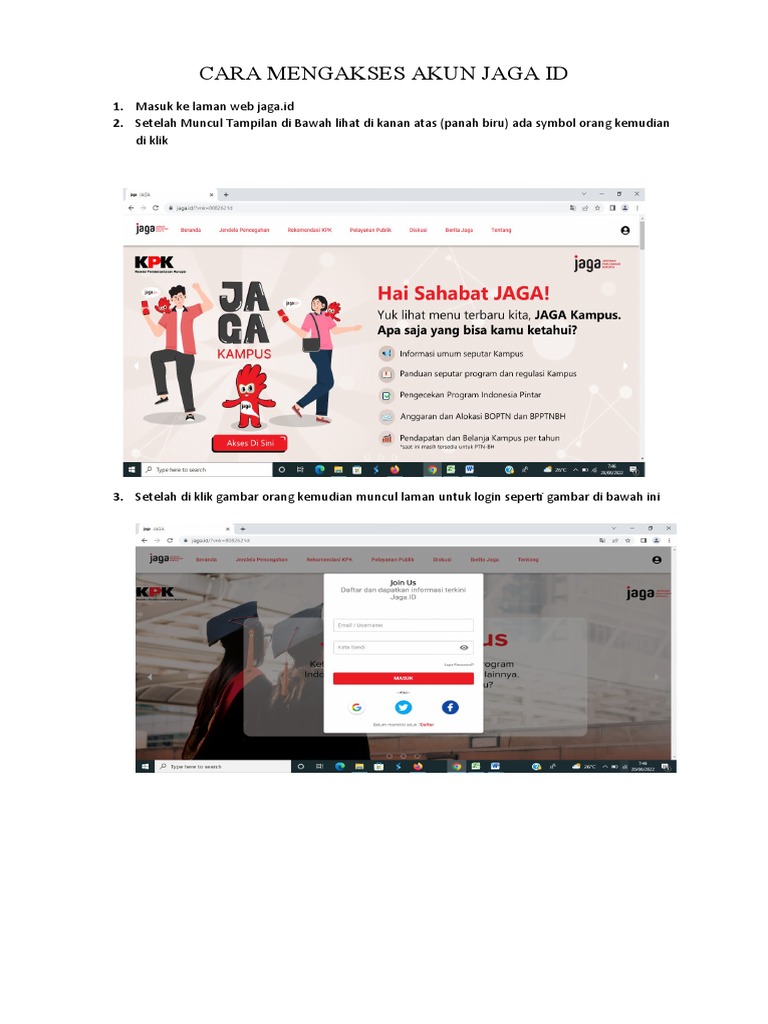 Cara Mengakses Akun Jaga Id | PDF