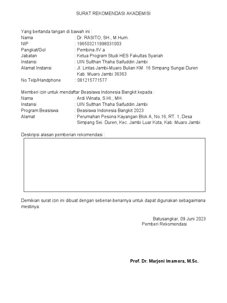 SURAT REKOMENDASI AKADEMISI | PDF