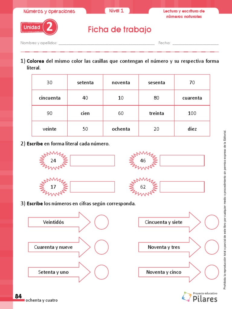 Hoja De Trabajo De Lectura Y Escritura De Números Plantillas De Hojas