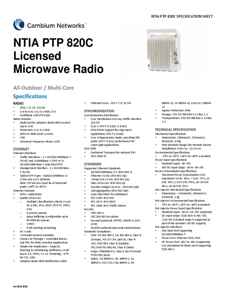 04 - PTP 820C NTIA FIPS Jan 2019 | PDF | Telecommunications | Data Transmission