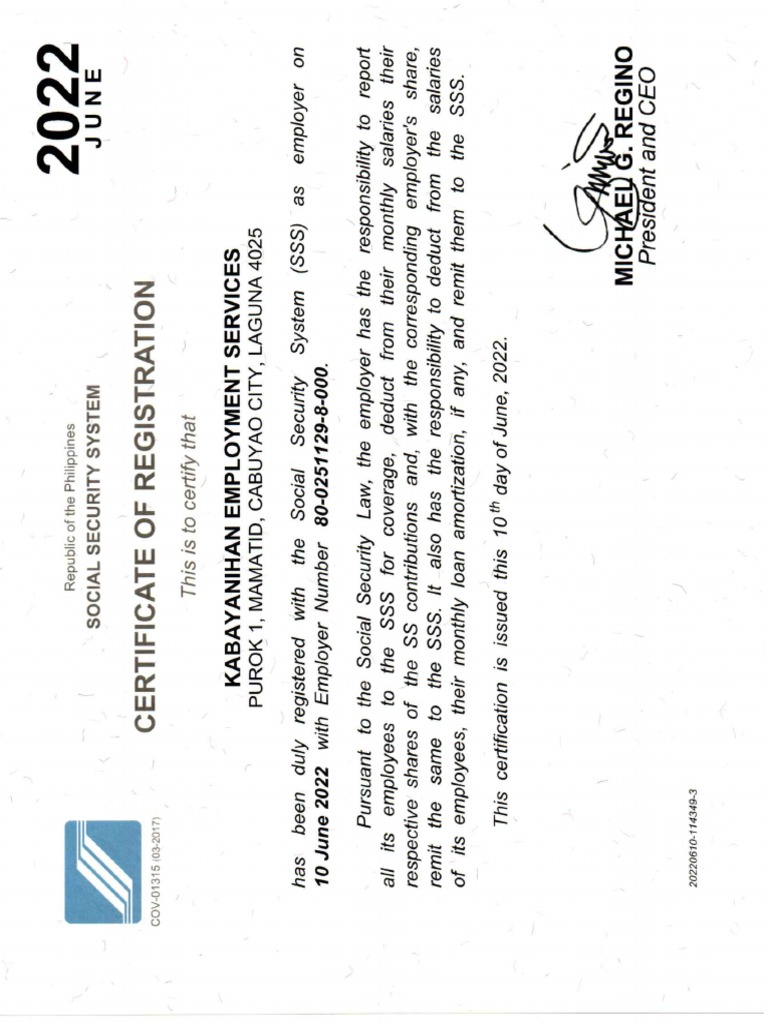 Certificate SSS | PDF