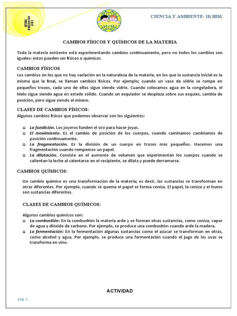 3 Cambios Físicos y Químicos de La Materia | PDF | Sustancias químicas ...