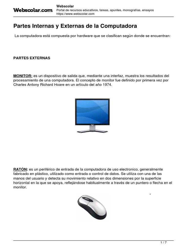 Partes Internas y Externas de La Computadora | PDF | Periférico ...