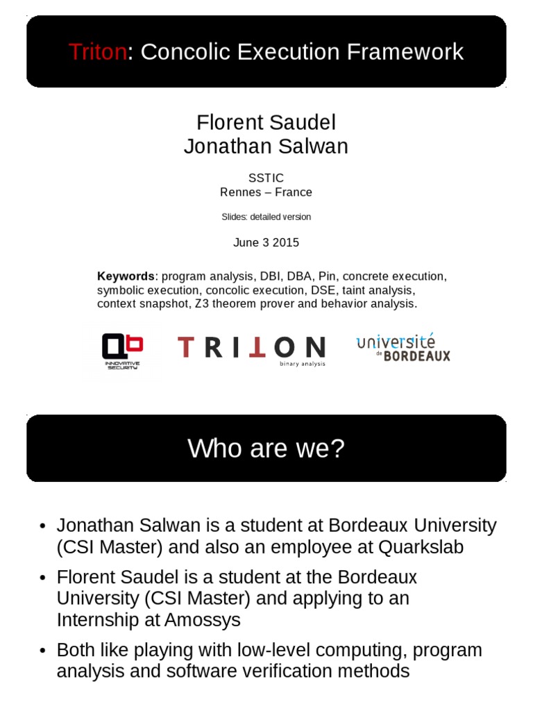 Sstic2015 English Slide Detailed Version Triton Concolic Execution Framework Fsaudel Jsalwan