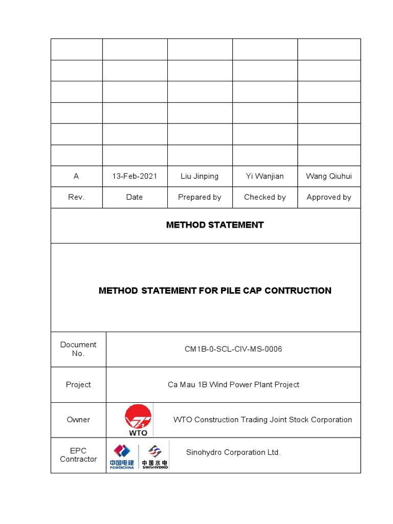 Method Statement for Foundation Cm1b 0 Scl Civ Ms 0006 Rev.A | PDF ...